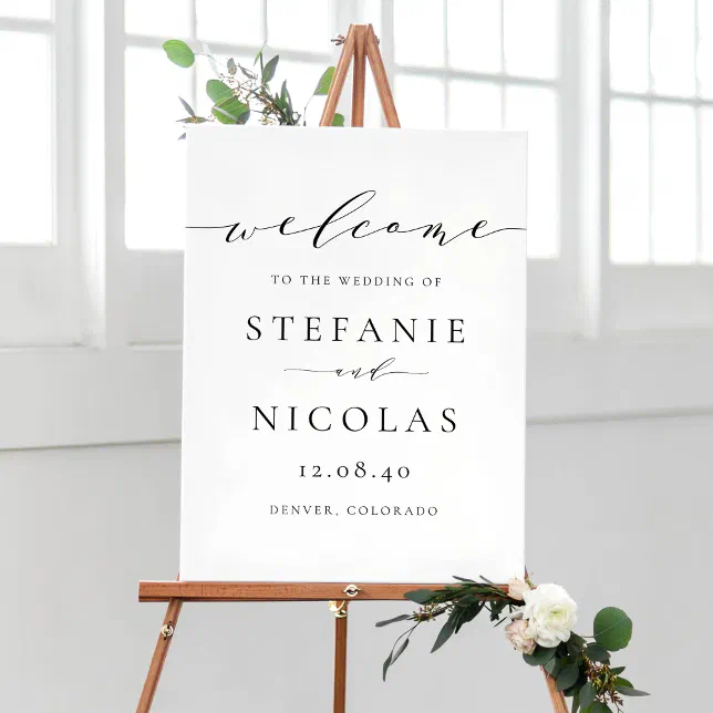 Black Dainty Script Simple Wedding Welcome Sign | Zazzle