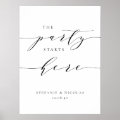 Black Dainty Script The Party Starts Here Wedding Poster | Zazzle
