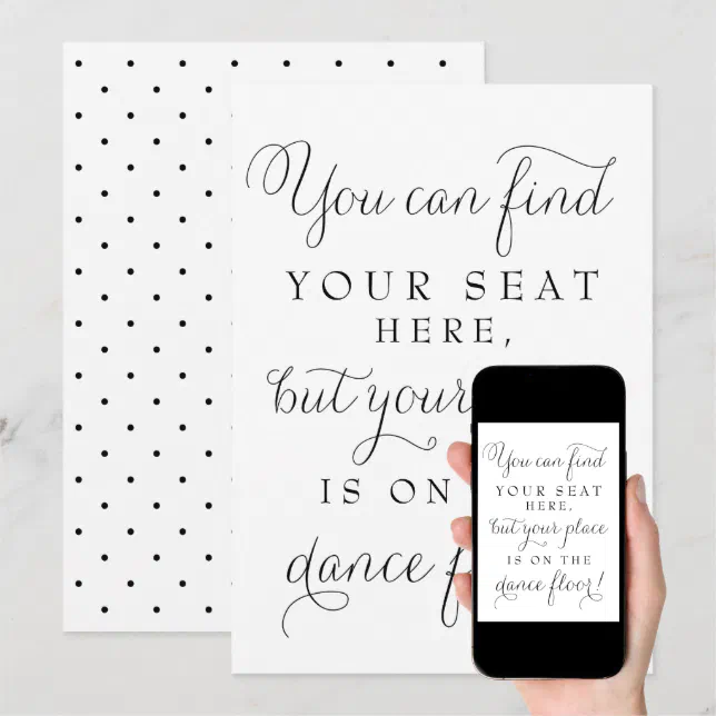 Black Dainty Script Wedding Find Your Seat Sign Invitation | Zazzle