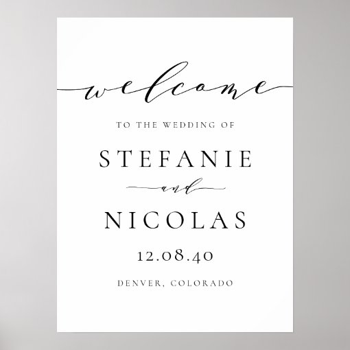 Black Dainty Script Wedding Welcome Sign | Zazzle