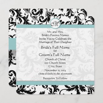 Black Damask Aqua Pool Blue Wedding Invitation | Zazzle