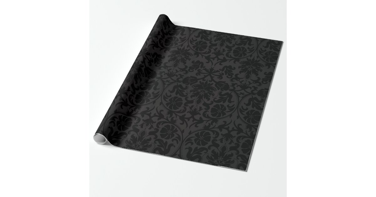 Black Damask Design Wrapping Paper | Zazzle