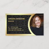 Black Damask Gold Foil Real Estate Photo Realtor Business Card | Zazzle