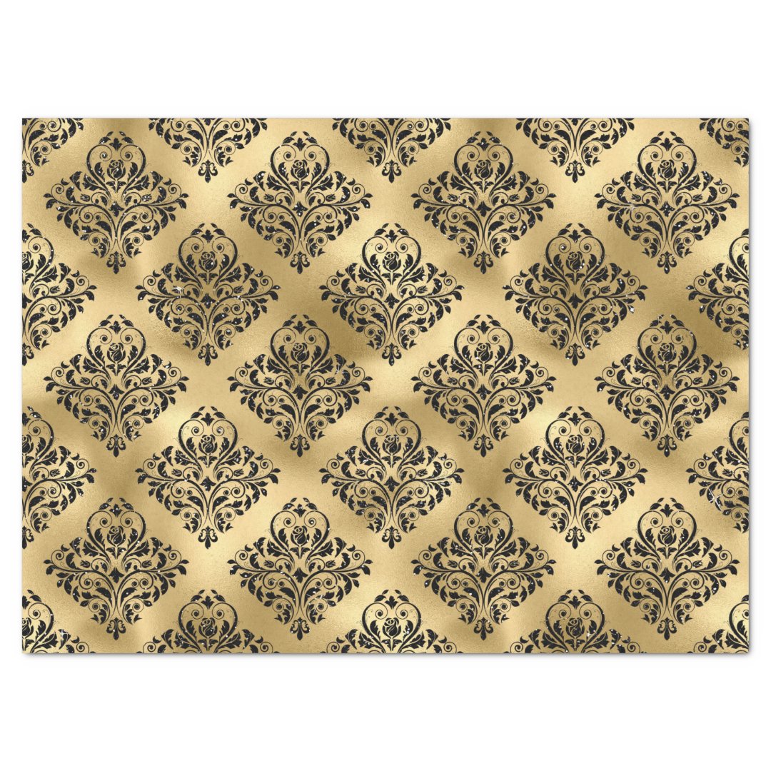 Black Damask on Gold Decoupage Tissue Paper | Zazzle