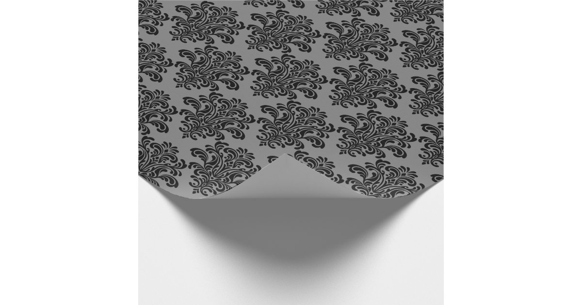 Black Damask on Gray Elegant Pattern Wrapping Paper | Zazzle