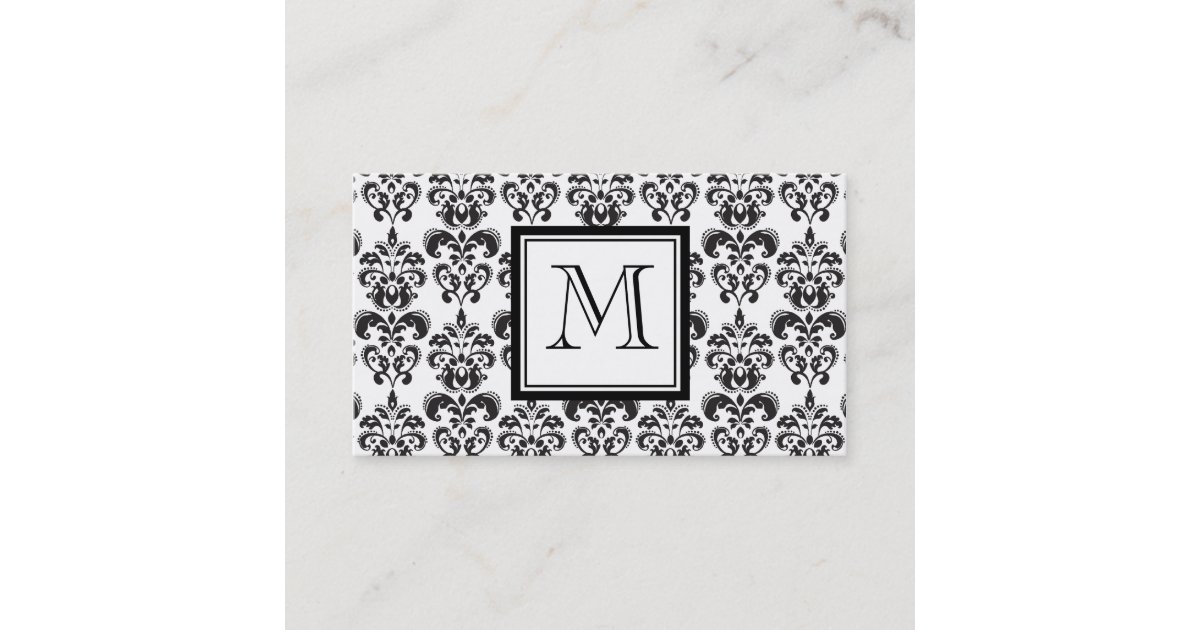 Black Damask Pattern 2 with Your Monogram Business Card | Zazzle
