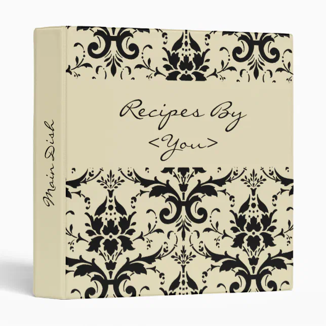 Black Damask Personalized Cook Book Recipe Binder | Zazzle
