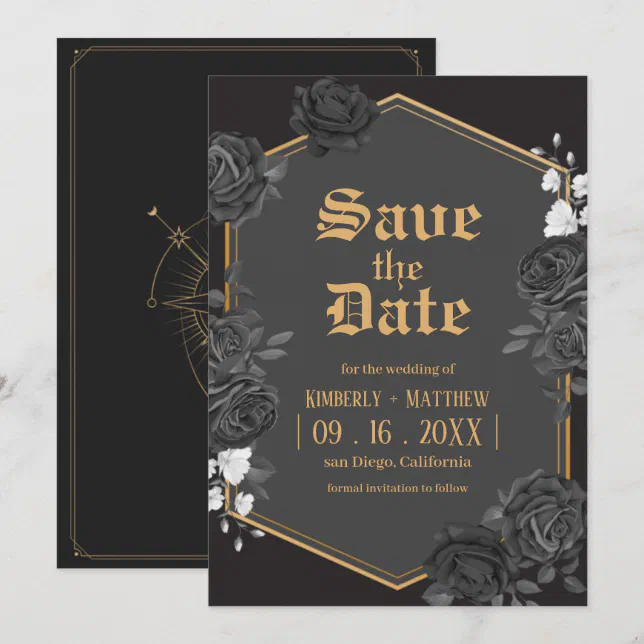 Black damask rose Save The Date wedding Invitation | Zazzle
