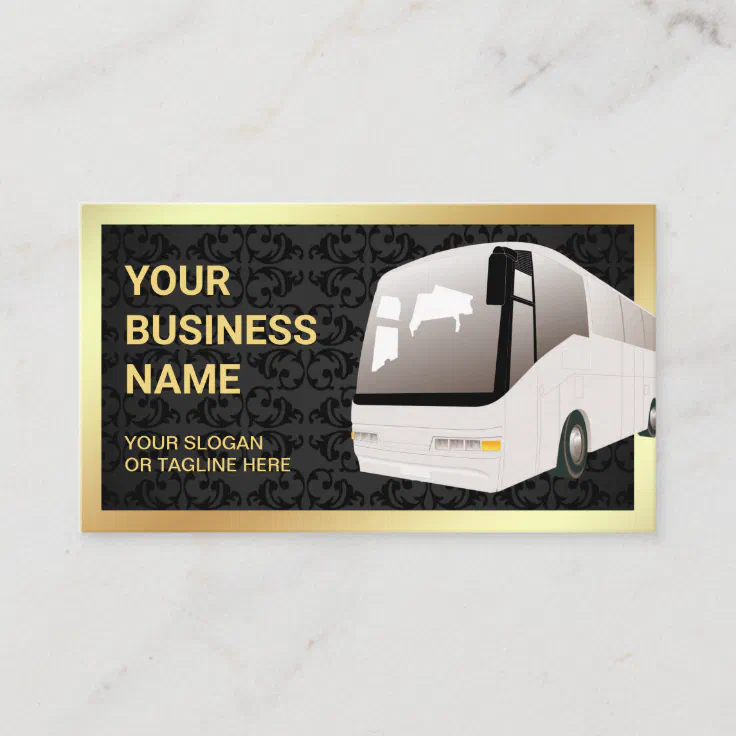 Black Damask Sightseeing Tour Bus Travel Agent Business Card | Zazzle