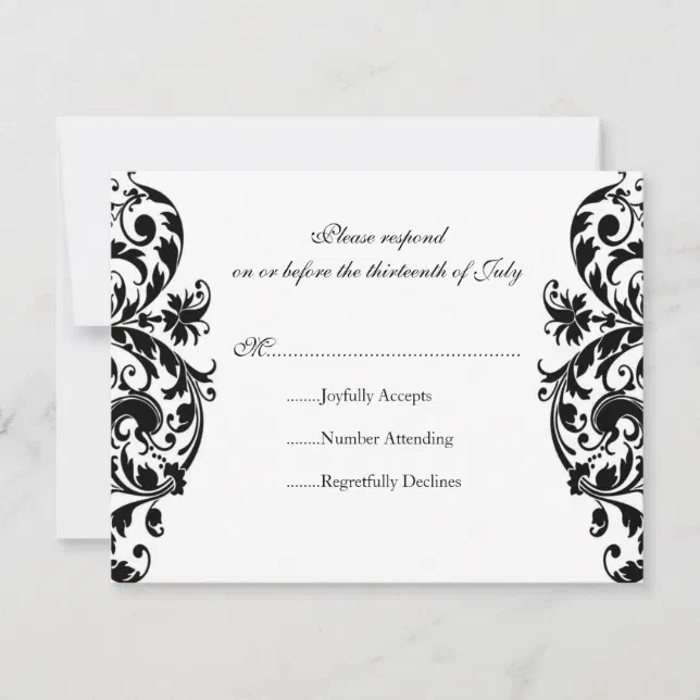Black Damask Wedding Invitation RSVP Response Card | Zazzle