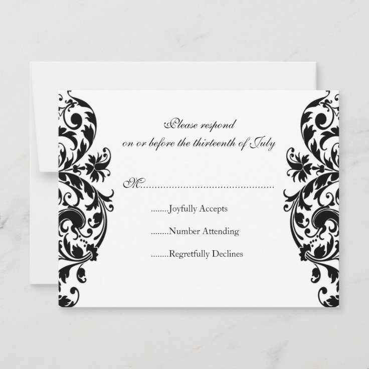 Black Damask Wedding Invitation RSVP Response Card | Zazzle