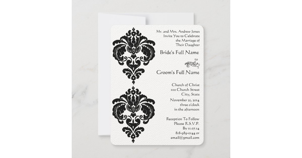 Black Damask Wedding Invitations | Zazzle
