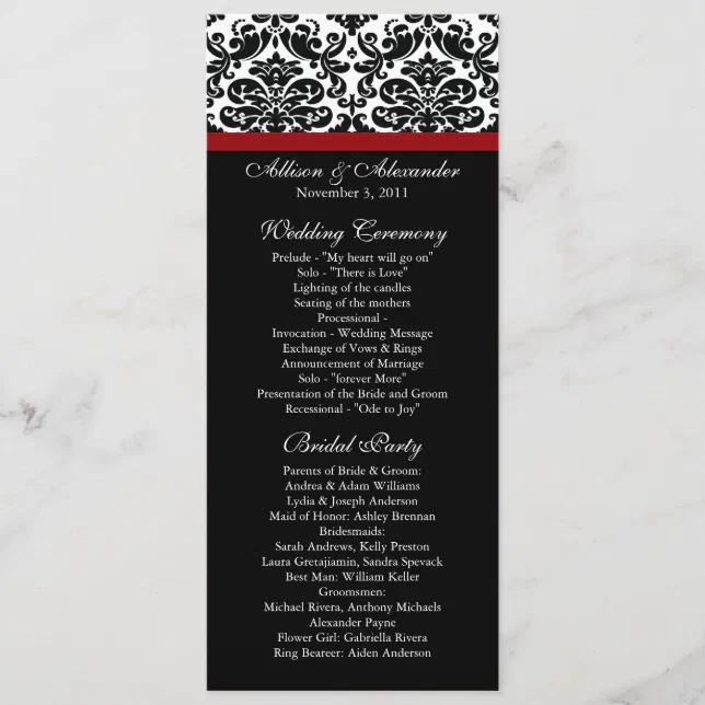 Black Damask Wedding Program | Zazzle