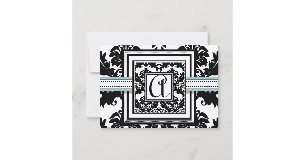 Black Damask with Aqua Trim Wedding Invitation | Zazzle