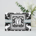 Black Damask with Aqua Trim Wedding Invitation | Zazzle