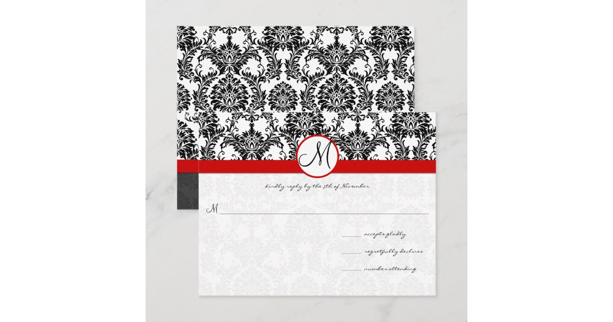 Black Damask with Red Trim Wedding Invitation | Zazzle