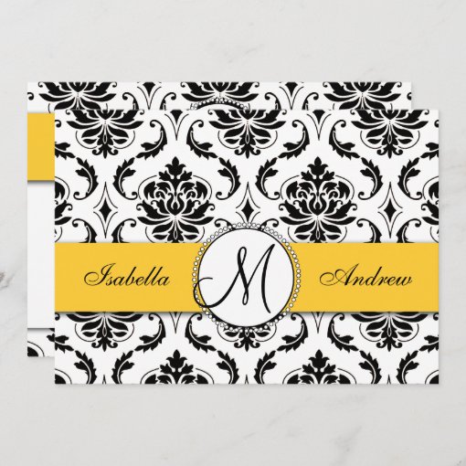 Black Damask Yellow Wedding Invitation | Zazzle