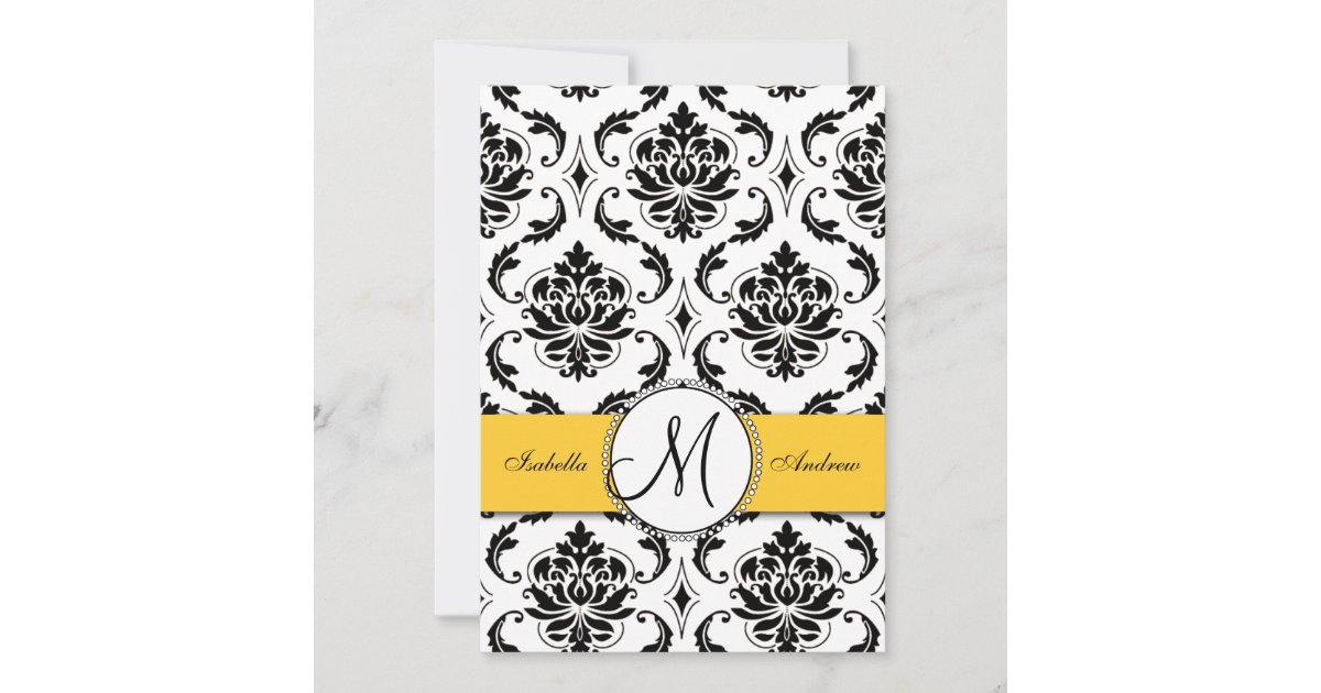 Black Damask Yellow Wedding Invitation | Zazzle