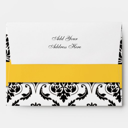 Black Damask Yellow Wedding Invitation A7 Envelope | Zazzle
