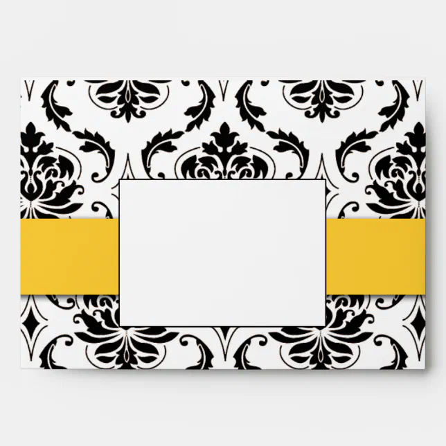 Black Damask Yellow Wedding Invitation A7 Envelope | Zazzle