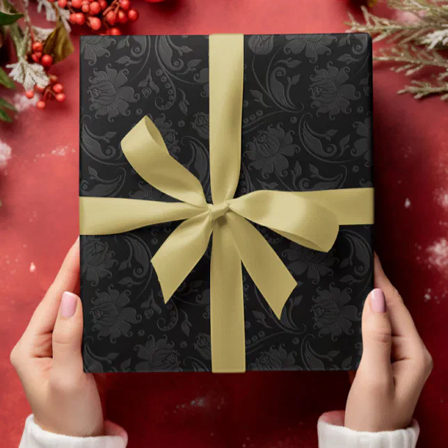 Black & Dark Gray Damasks Monochromatic Design Wrapping Paper | Zazzle