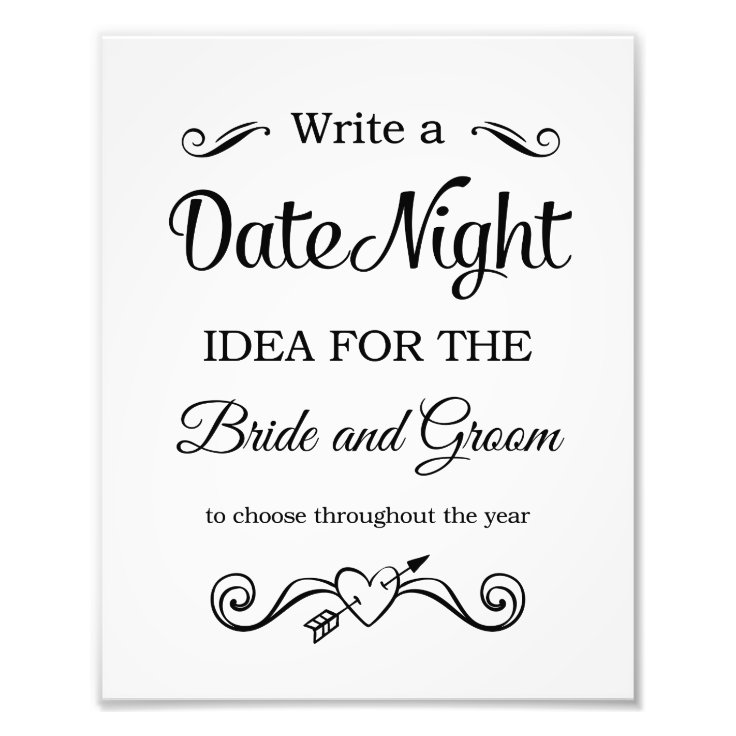 Black Date Night Ideas Wedding Sign Photo Print | Zazzle
