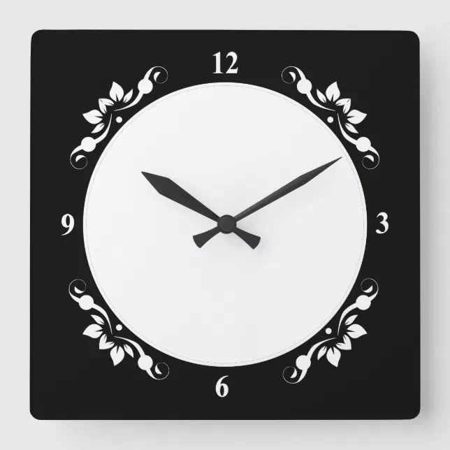 Black Decorative Sq Clock Face White Numbers Clock | Zazzle