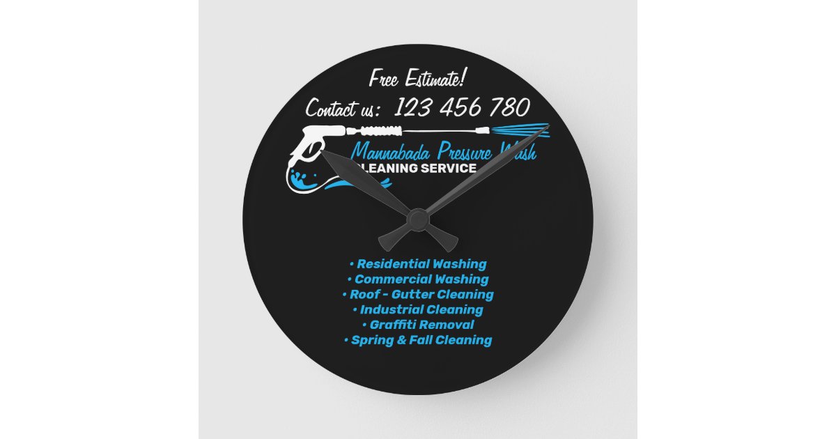 Black Detail Pressure Power Washing Hard Cleaning Round Clock | Zazzle