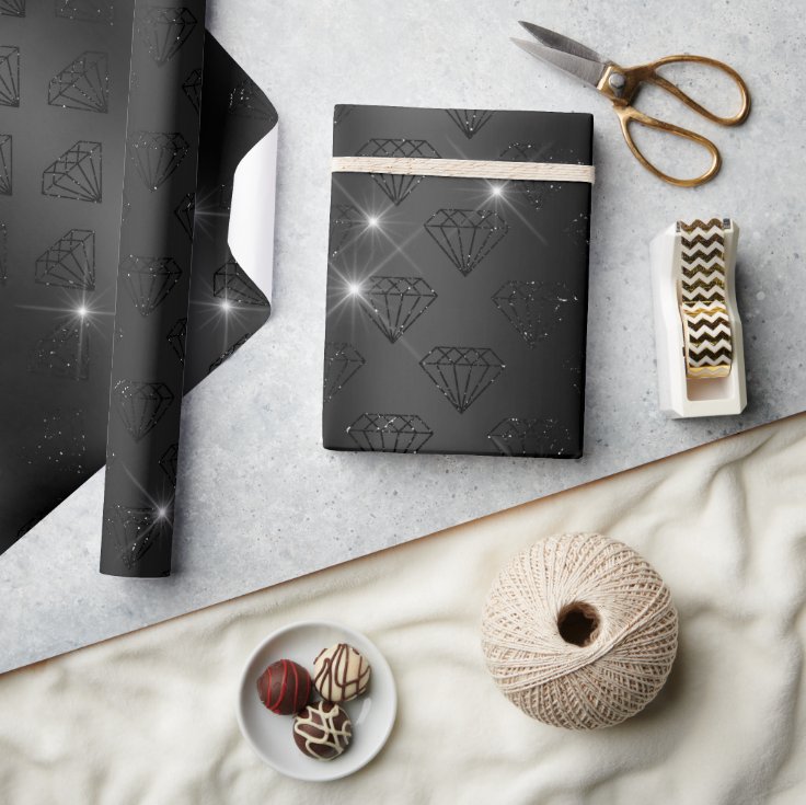 Black Diamond Elegant Sparkle Wedding Engagement Wrapping Paper | Zazzle