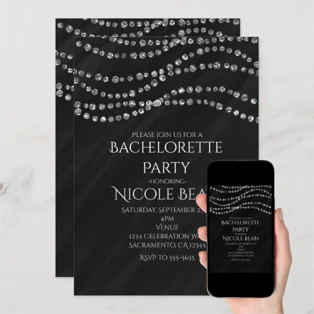 Black & Diamond Glamour Bling Party Invitations | Zazzle