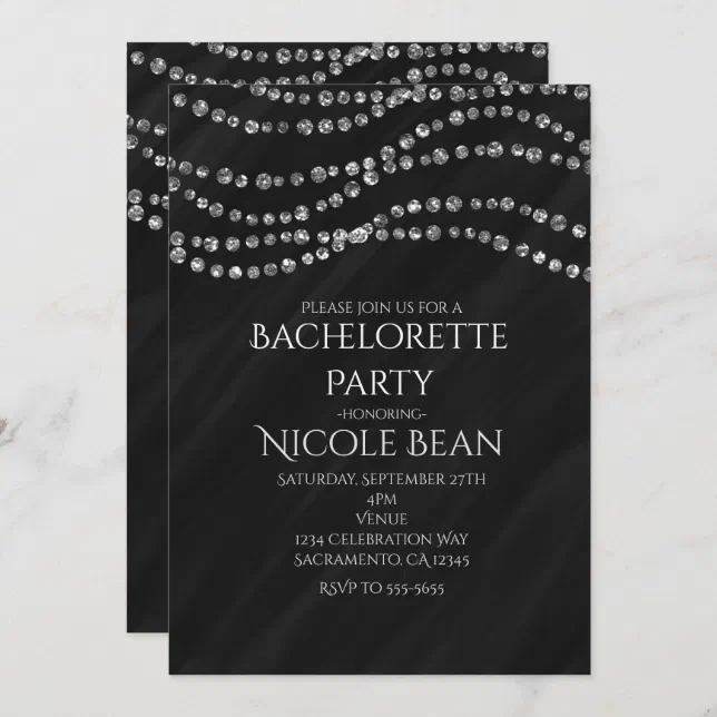 Black & Diamond Glamour Bling Party Invitations | Zazzle
