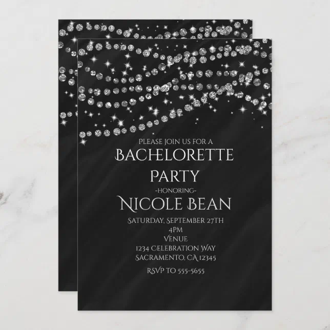 Black & Diamond Glamour Sparkle Party Invitations | Zazzle