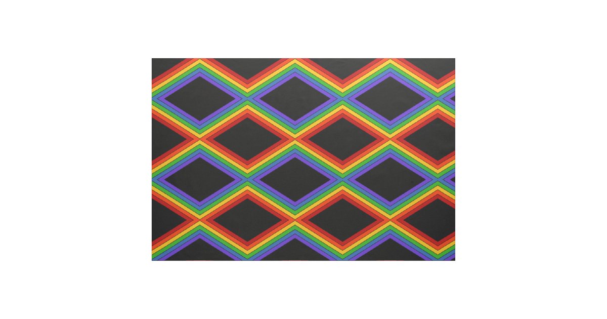 Black Diamond Rainbow Stripe Pattern Fabric | Zazzle