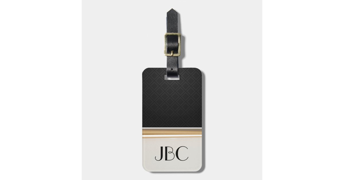 Black Diamond Tile Banded Monogram Luggage Tag | Zazzle