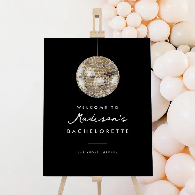 Black Disco Ball Bachelorette Party Welcome Sign | Zazzle