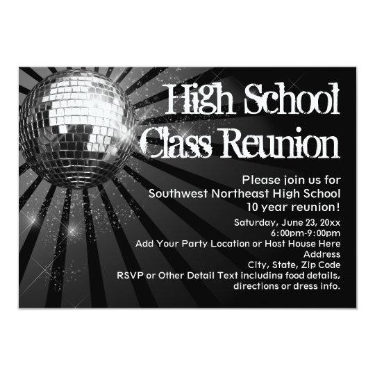 Black Disco Ball Class Reunion Invitations | Zazzle.com