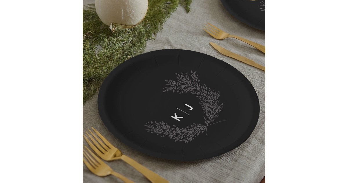 Black Distinguished Monogram Paper Plates | Zazzle