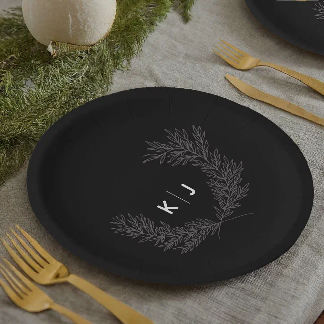 Black Distinguished Monogram Paper Plates | Zazzle