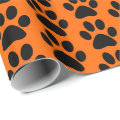 Black Dog/Cat/Animal Paw Prints on Orange Wrapping Paper | Zazzle
