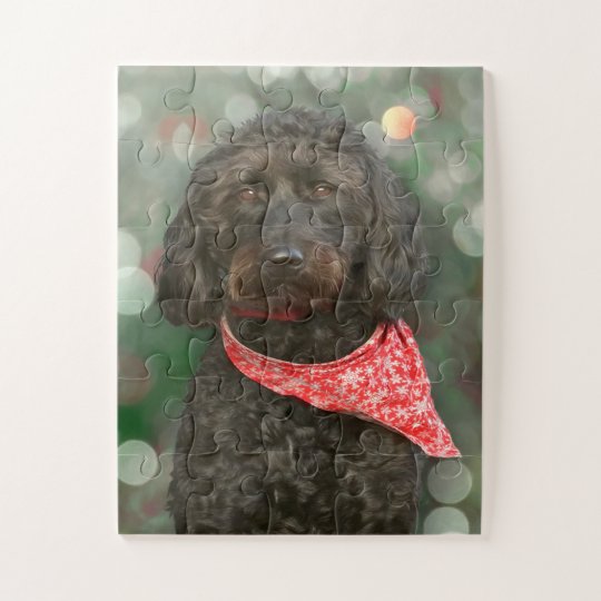 black dog labradoodle Christmas Jigsaw Puzzle | Zazzle.com