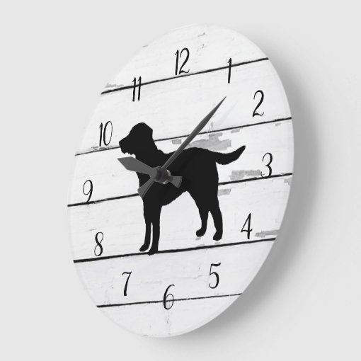 Black Dog Labrador Rustic Shiplap Farmhouse Decor Large Clock | Zazzle