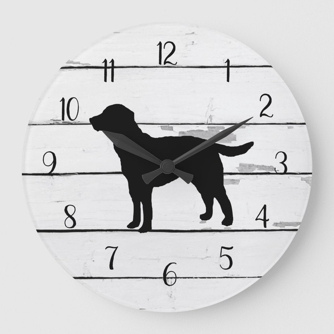 Black Dog Labrador Rustic Shiplap Farmhouse Decor Large Clock | Zazzle