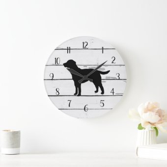 Black Dog Labrador Rustic Shiplap Farmhouse Decor Large Clock | Zazzle