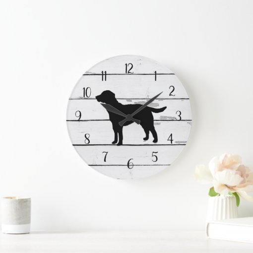 Black Dog Labrador Rustic Shiplap Farmhouse Decor Large Clock | Zazzle