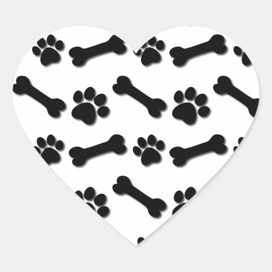 BLACK Dog Paws and Bones Custom Name and Sentiment Heart Sticker ...
