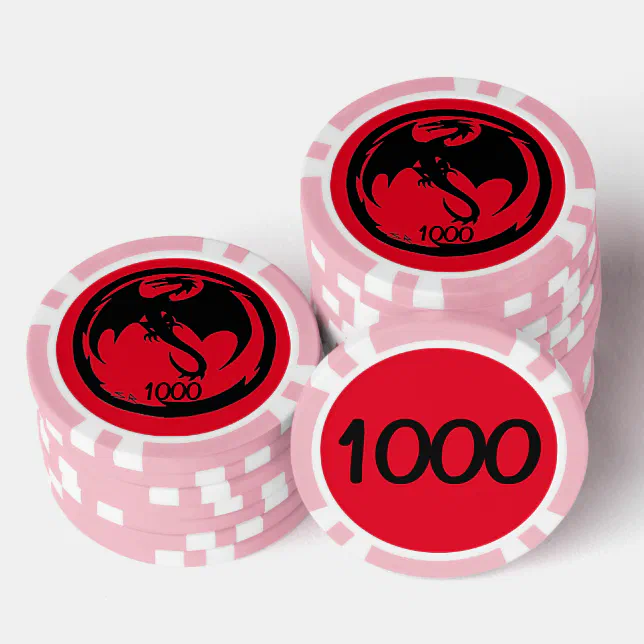Black Dragon red pink 1000 striped poker chip | Zazzle