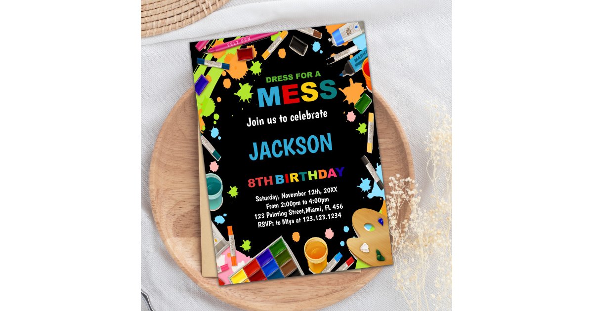 Black Dress For Mess Paint Invitations | Zazzle