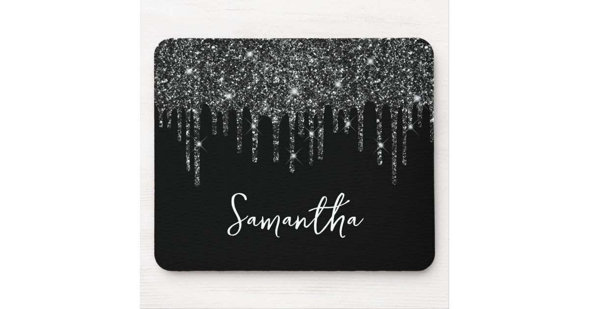 Black Dripping Glitter Glam Name Mouse Pad | Zazzle