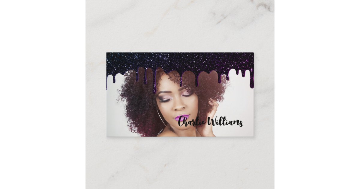Black Dripping Glitter QR Code Add Your Own Image Business Card | Zazzle