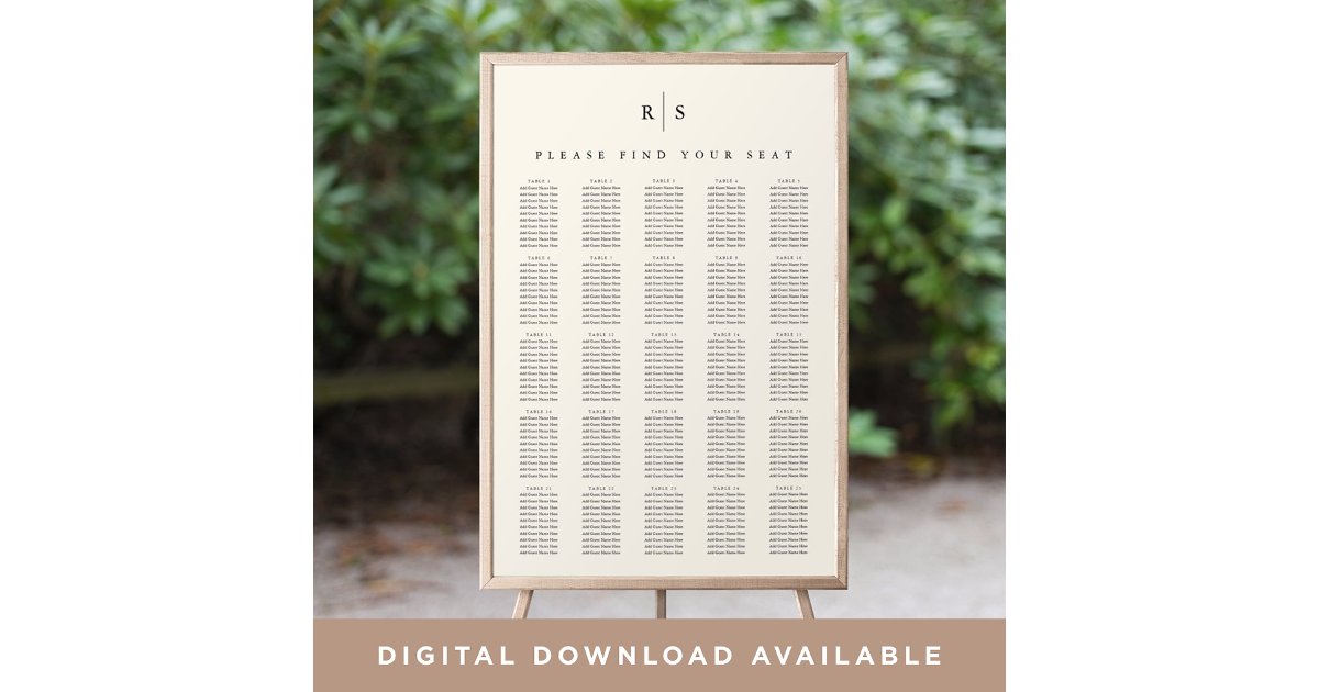 Black & Ecru Monogram XL Wedding Seating Chart | Zazzle